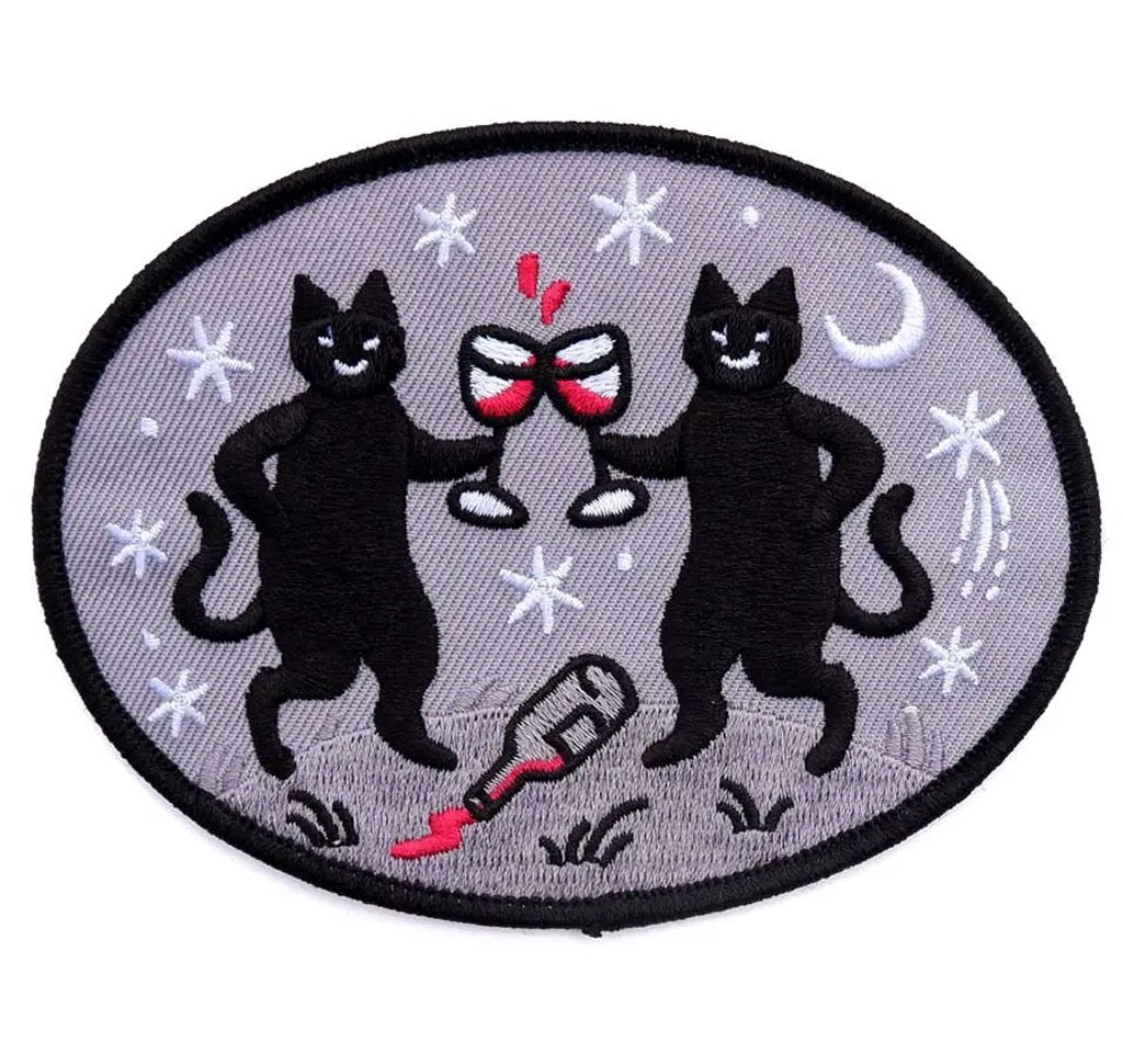 Cheers! (Wine Cats) Embroidered Patch | Cat Coven – Outer Layer