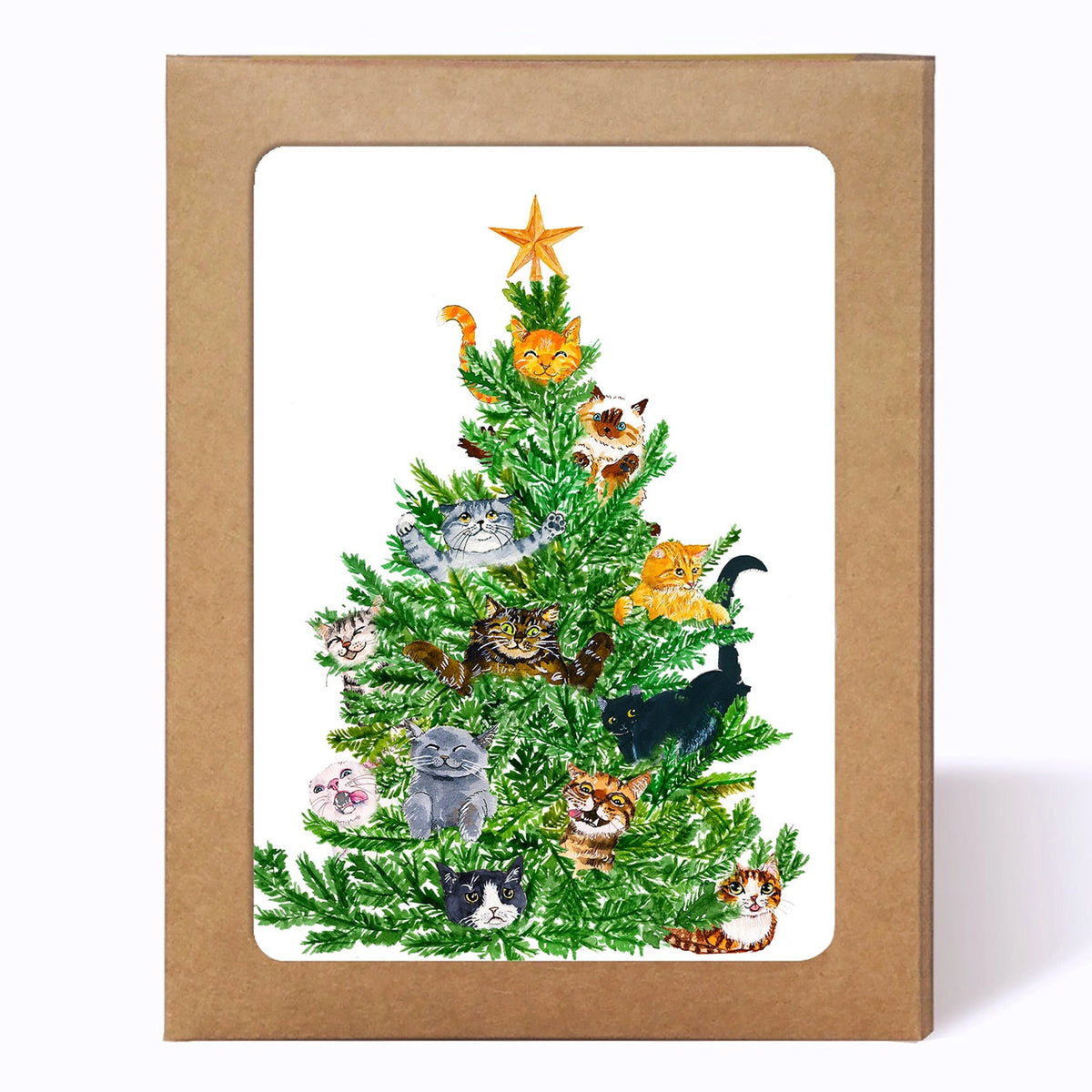 Cat Christmas Tree Boxed Christmas Cards | Liyana Studio – Outer Layer