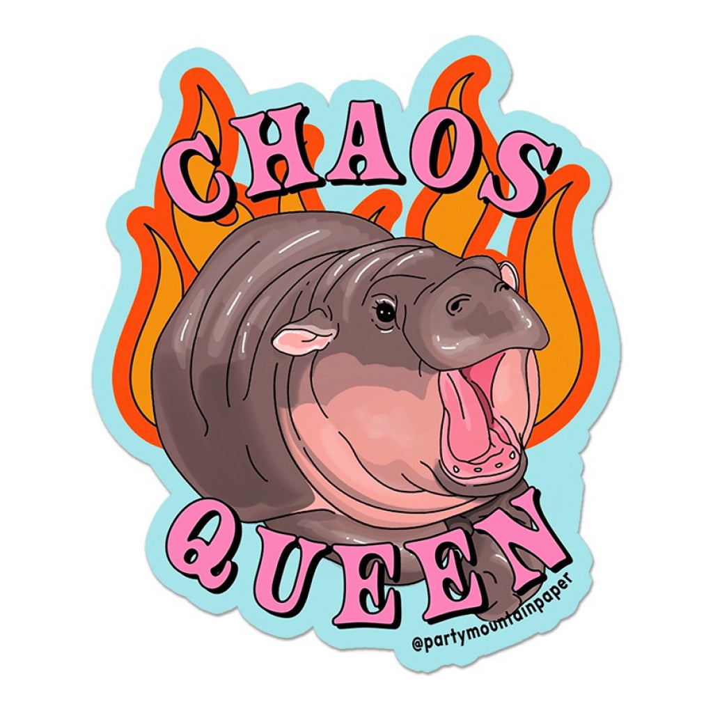 Chaos Queen Hippo Moo Deng Sticker | Party Mountain Paper – Outer Layer