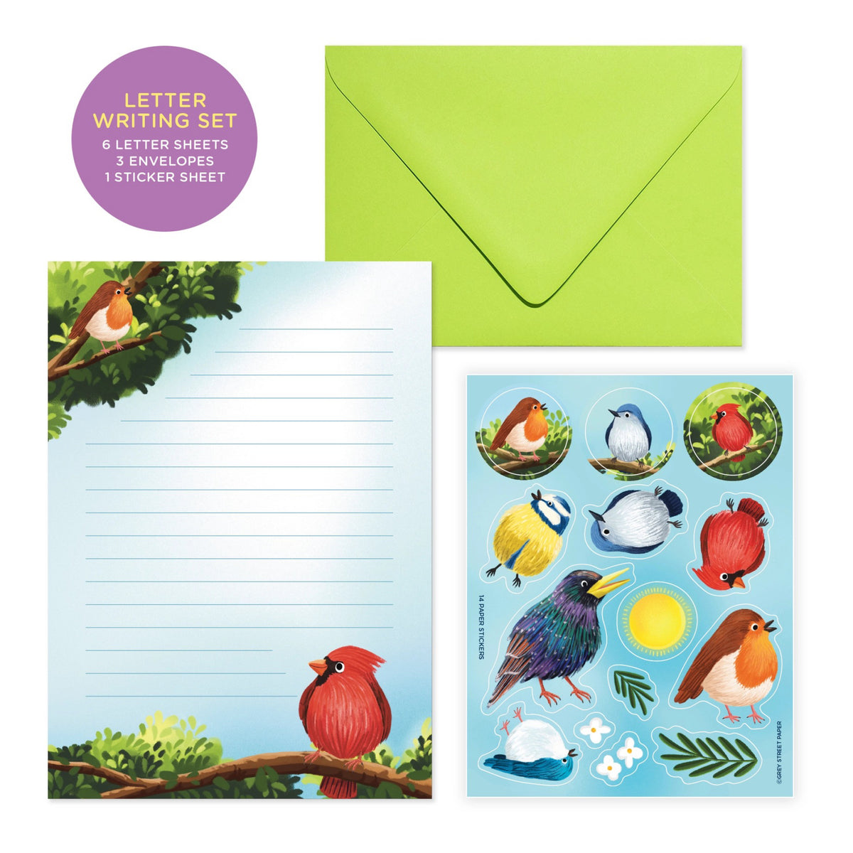 Colorful Birds Letter Writing Set | Grey Street Paper – Outer Layer