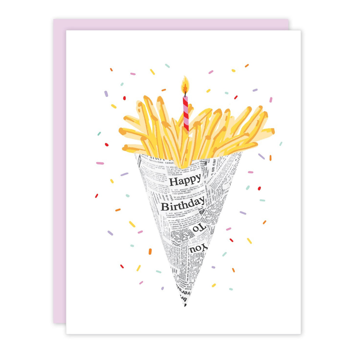 Fries In Newsprint Birthday Card | Party of One – Outer Layer