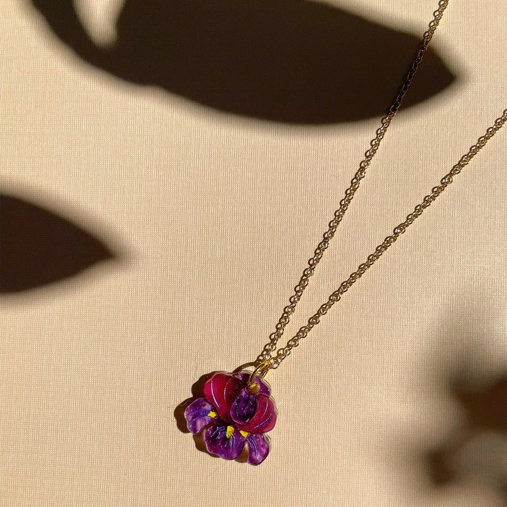 Mini Dark Purple Iris Necklace | Sunnie Creative – Outer Layer