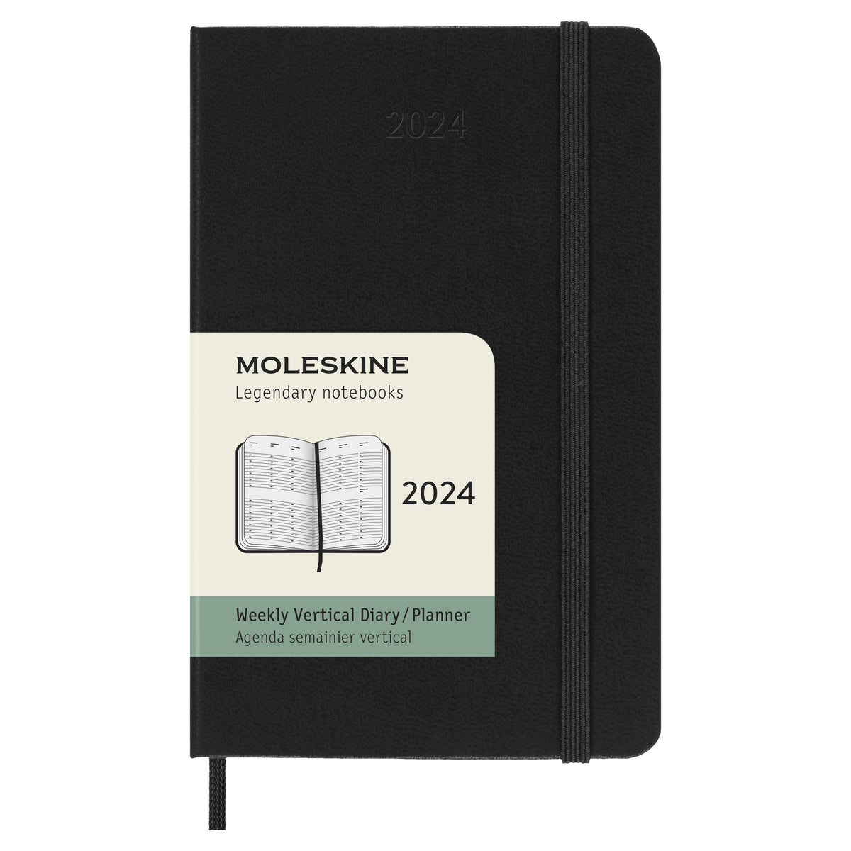 2024 Vertical Weekly Planner, 12 Month Pocket Black Hard Cover ...