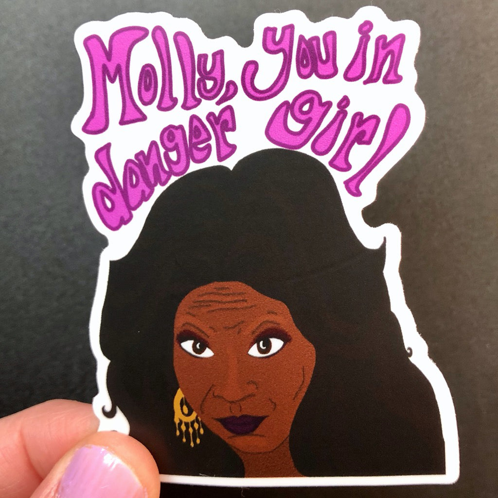 Molly You In Danger Girl Whoopi Sticker by Debbie Draws Funny – Outer Layer