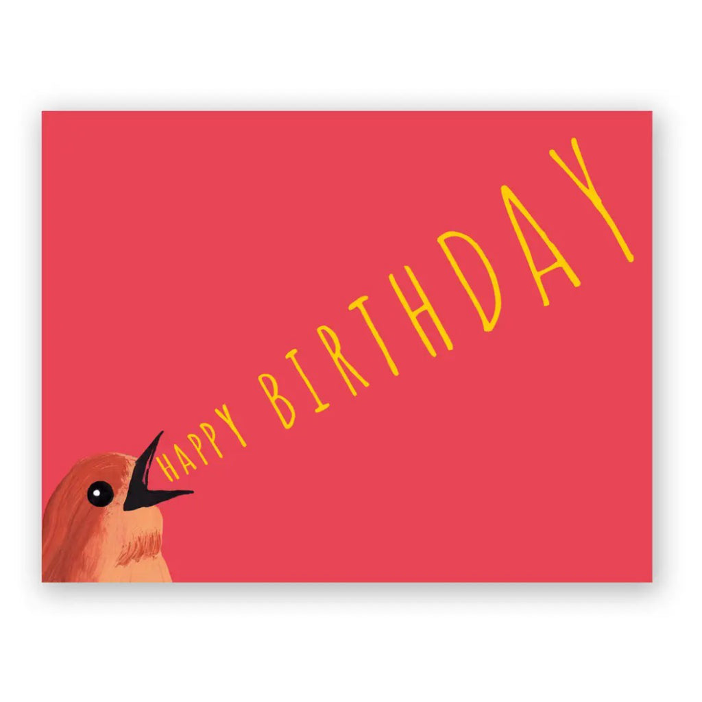 Bird Yelling Happy Birthday Card | The Mincing Mockingbird – Outer Layer