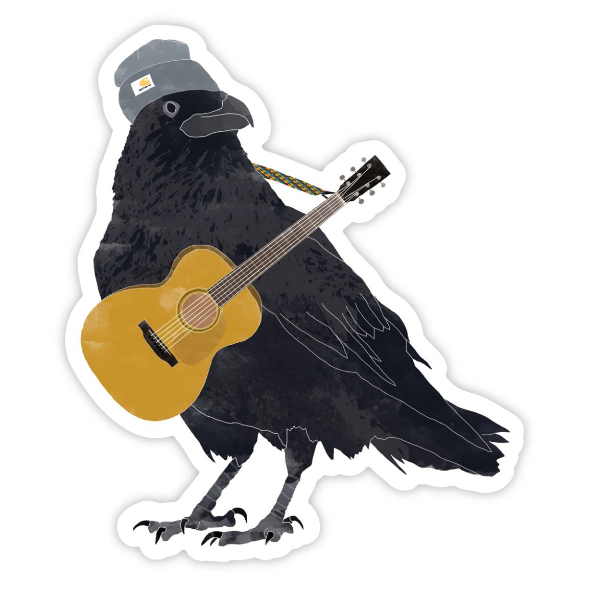 Crow With Guitar Sticker | Paper Wolf Design – Outer Layer