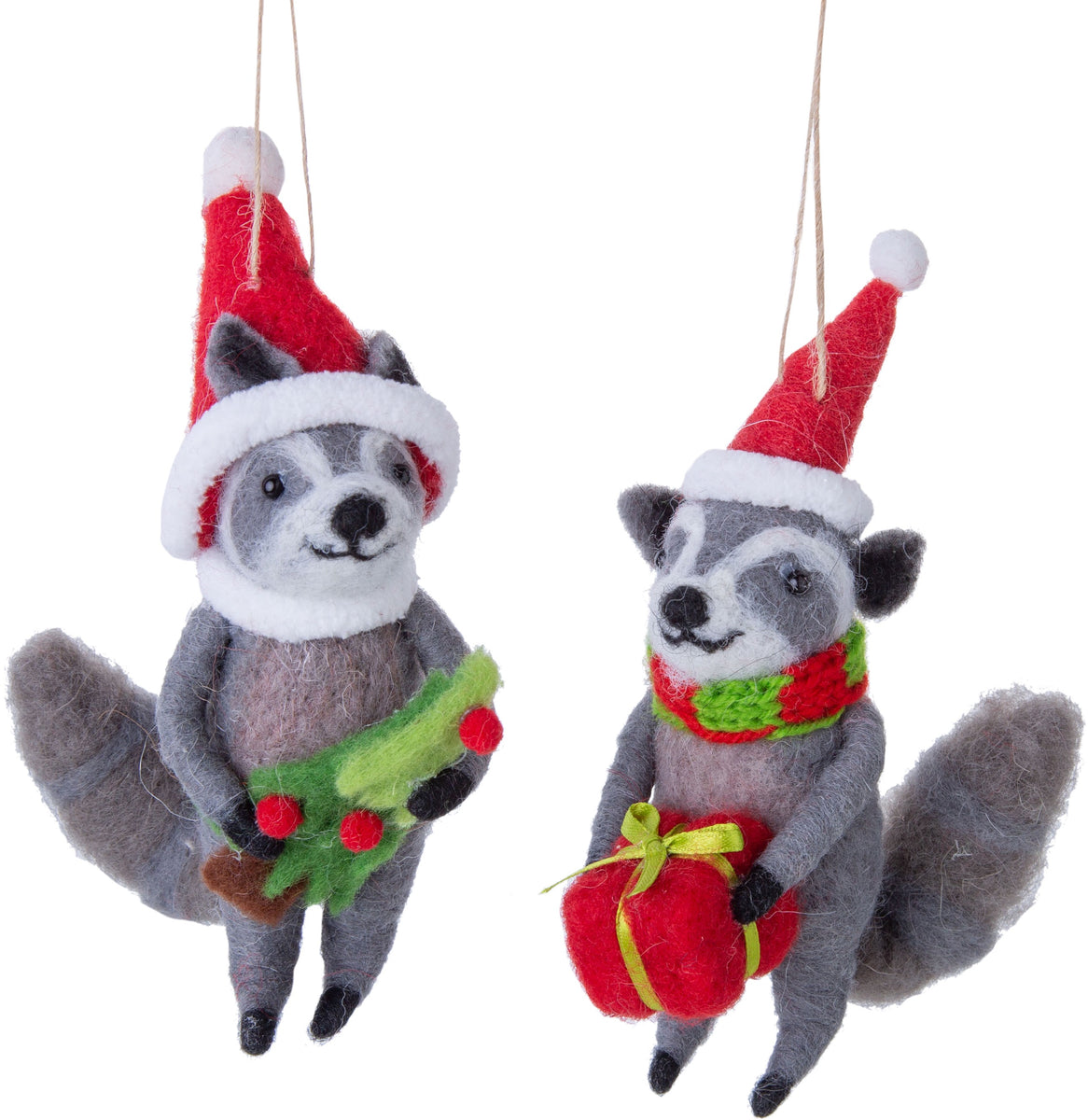 Felt Raccoon in Santa Hat Ornament | Silver Tree – Outer Layer
