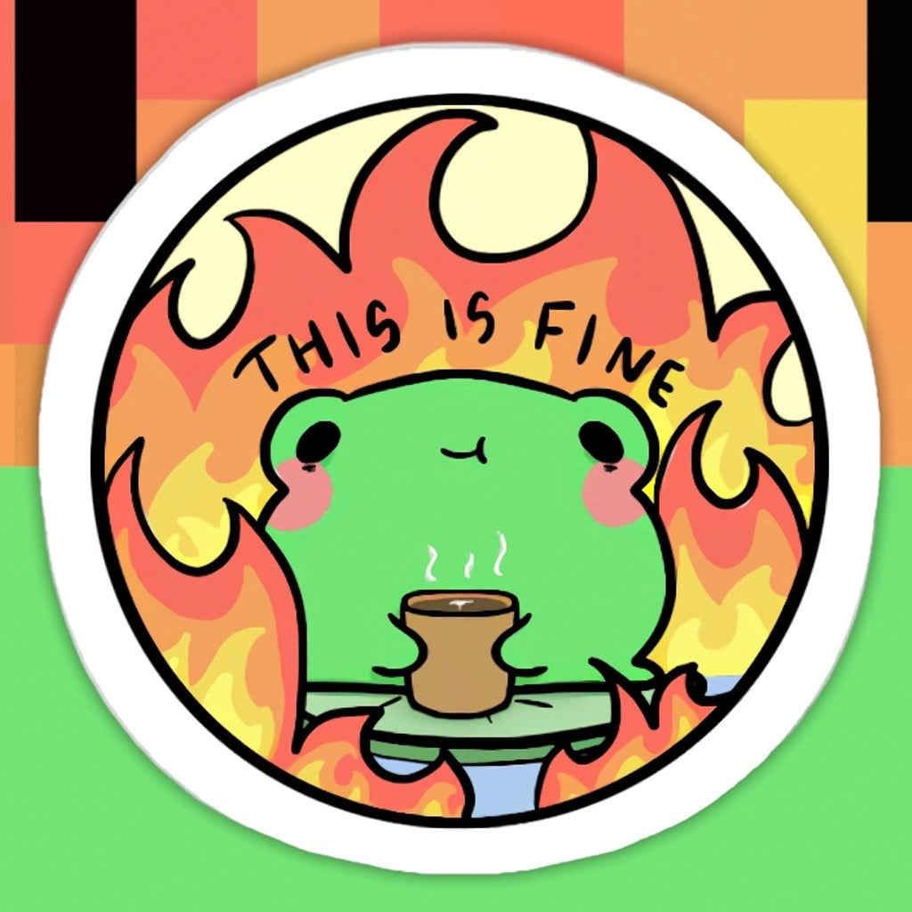 Frog This Is Fine Meme Sticker | Ace the Pitmatian Co – Outer Layer