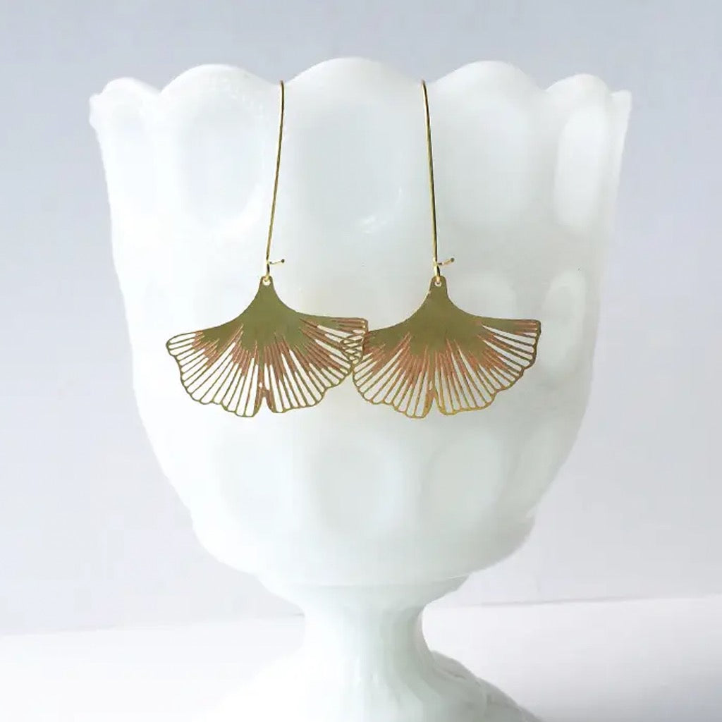 Ginkgo Biloba Leaf Earrings Gold | A Tea Leaf Jewelry – Outer Layer
