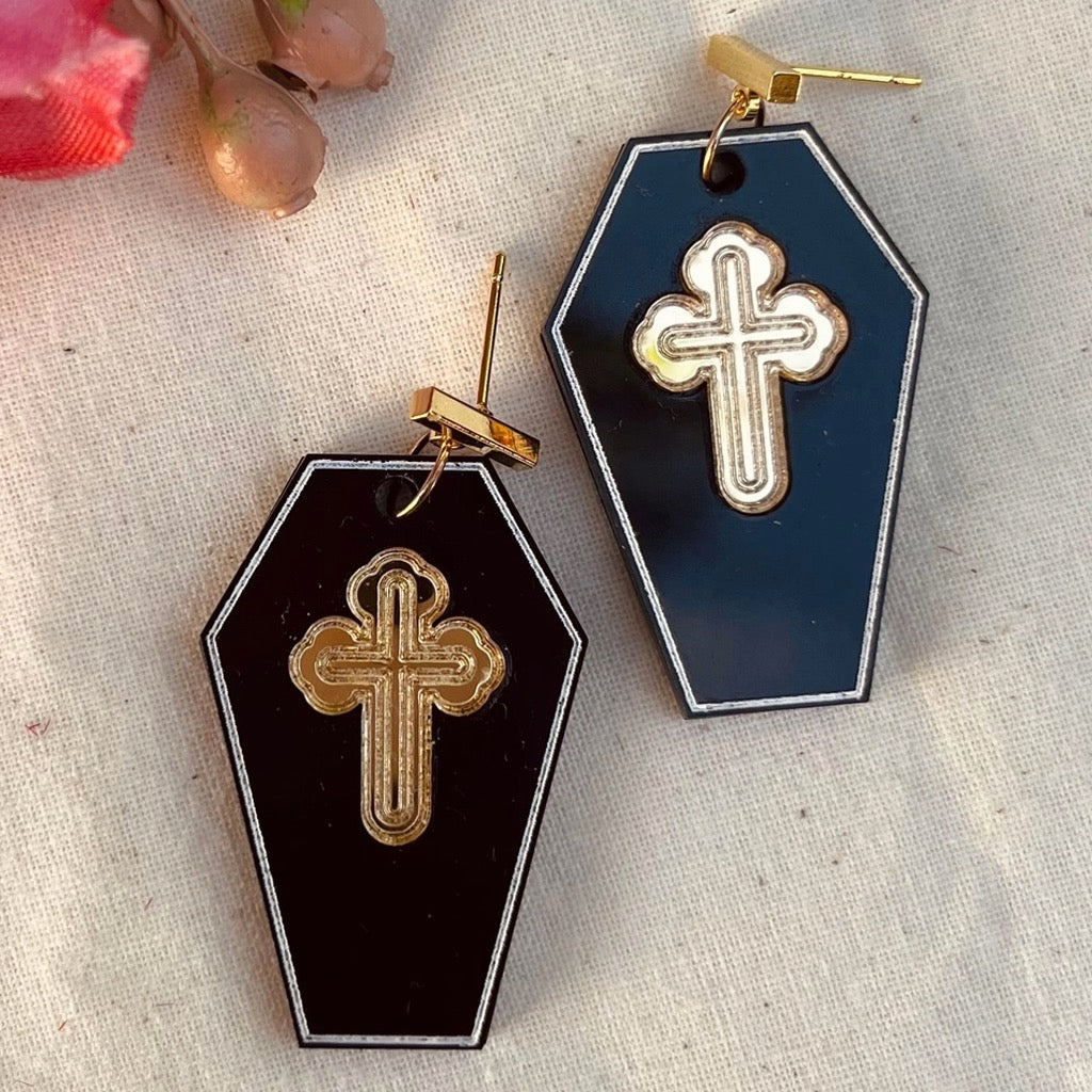 Gold Cross Coffin Earrings | Studio Nena – Outer Layer