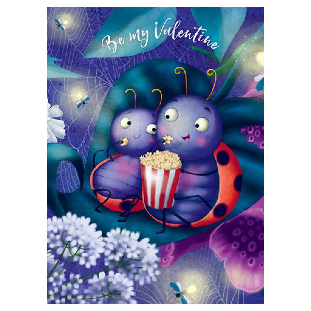 Ladybugs Eating Popcorn Valentine Card | Calypso Cards – Outer Layer