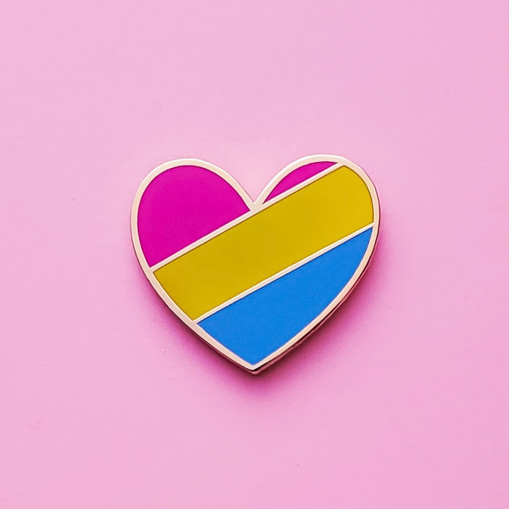 Pan Flag Heart Enamel Pin | Little Rainbow Paper Co. – Outer Layer