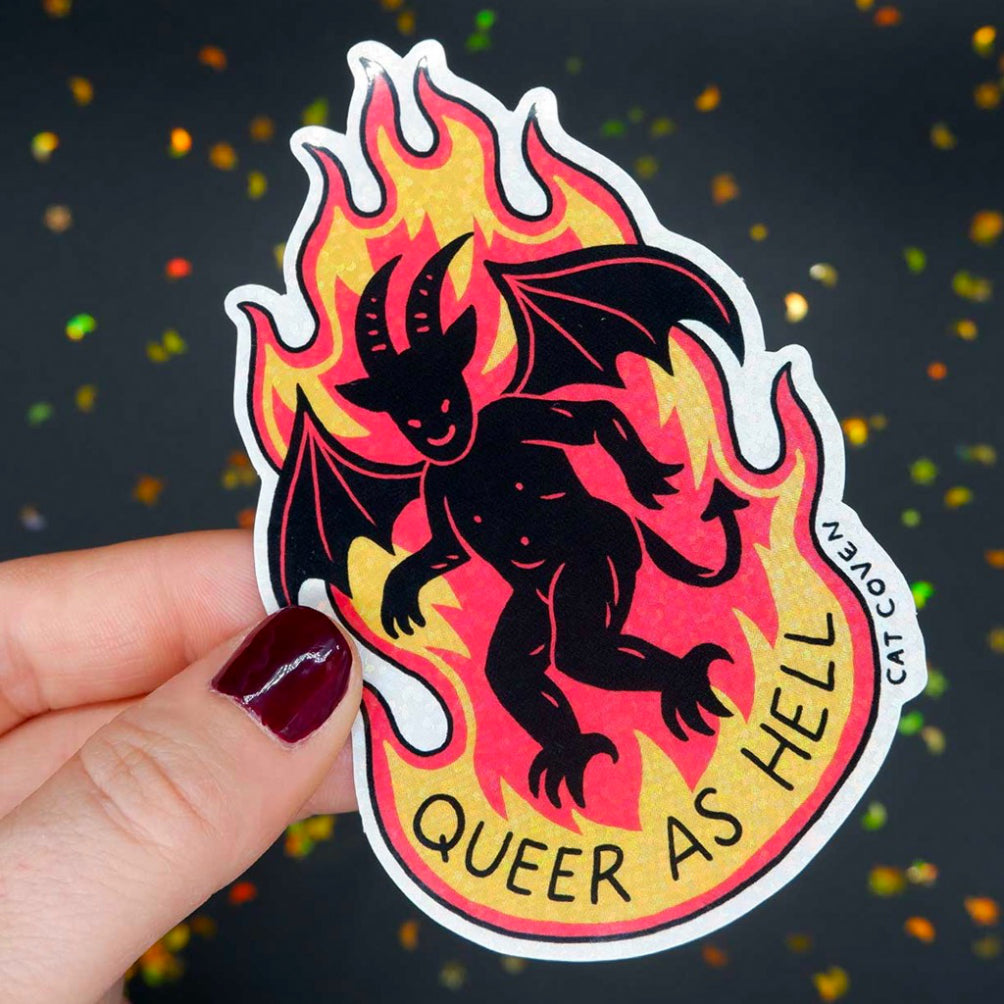 Queer As Hell Glitter Sticker | Cat Coven – Outer Layer