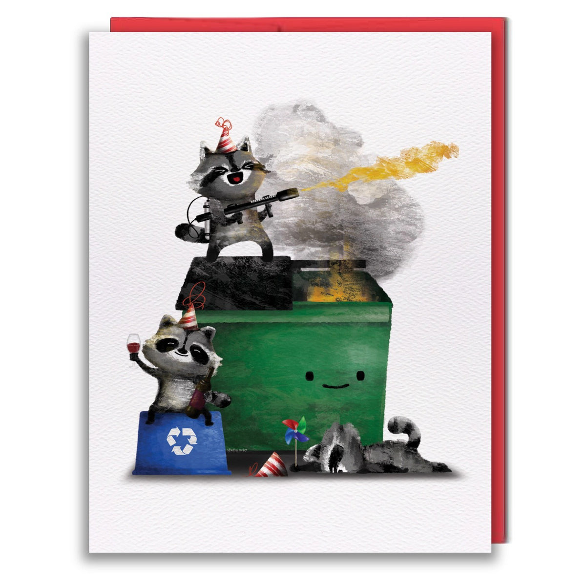 Raccoons Dumpster Fire Card | Studio Vcky – Outer Layer