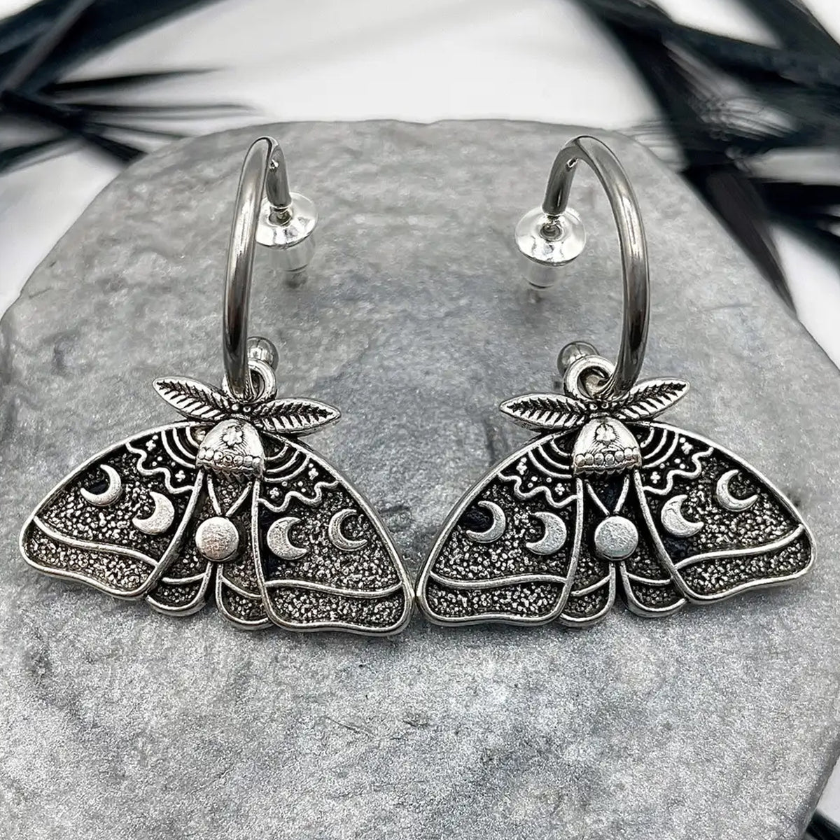 Silver Luna Moth Huggie Hoops | SpotLight Jewelry – Outer Layer